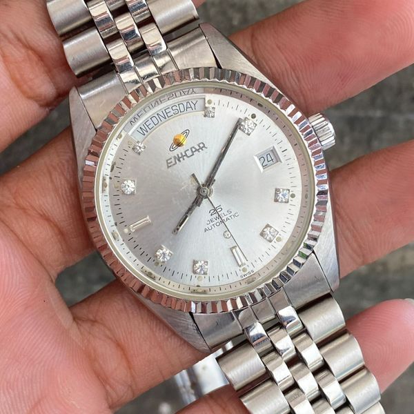 RARE Enicar President Silver Automatic Diamond Index Swiss made Vintage ...