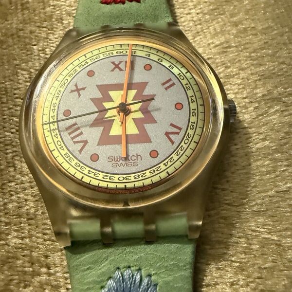 Swatch Watch 1992 Cuzco GK155 - Leather Band with Embroidery ...