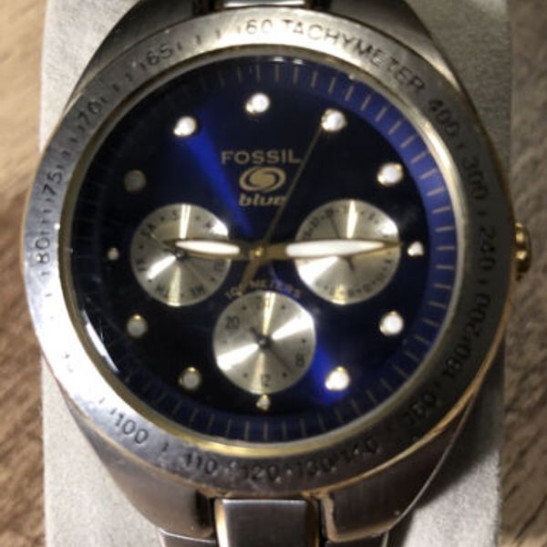 Fossil 100 Meters Men's Quartz Blue Dial All Stainless Wristwatch ~ New Battery | WatchCharts ...