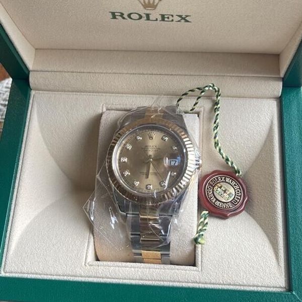 Rolex mens watch Datejust Gold/silver with diamonds 41mm used. Original ...