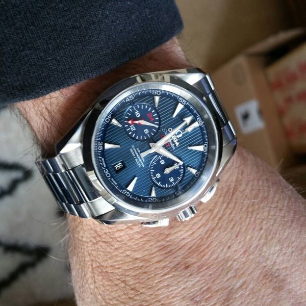 FS- Omega Aqua Terra GMT Chronograph 9605 Stunning Blue Teak Dial ...