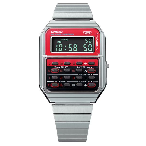 Casio Vintage CA-500WE-4B Calculator Black Dial Stainless Steel Watch ...