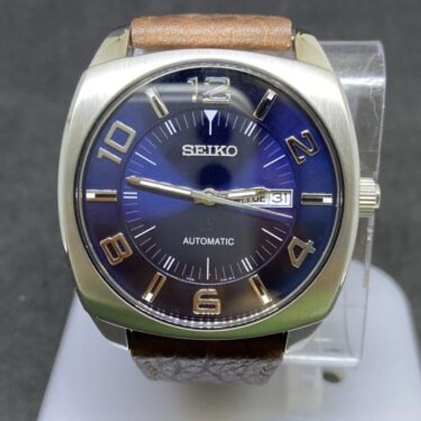 Seiko Recraft SNKN37 Automatic Blue Dial Brown Leather Strap Mens Watch ...