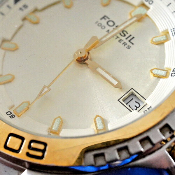Fossil Two Tone Rotating Bezel Date Men's Watch AM-3886 | WatchCharts ...