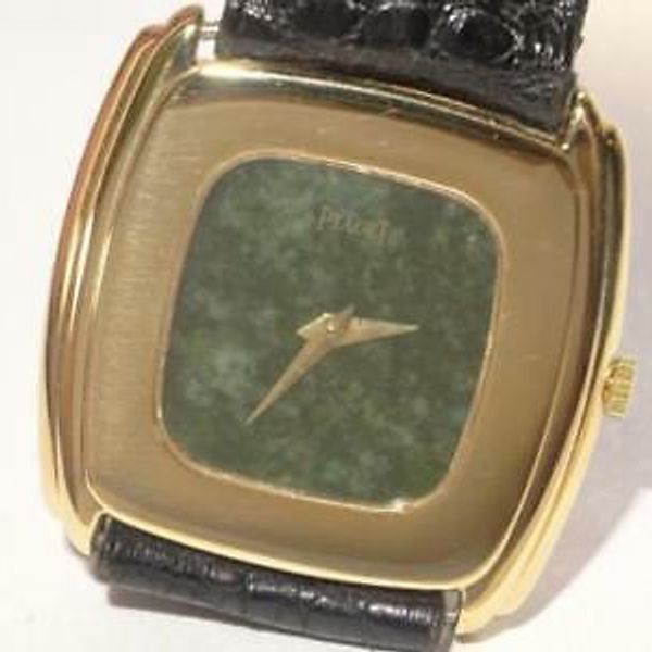 1970s Piaget 28mm 18K Gold Watch w/ Squircle Nephrite Jade Mystery Dial ...