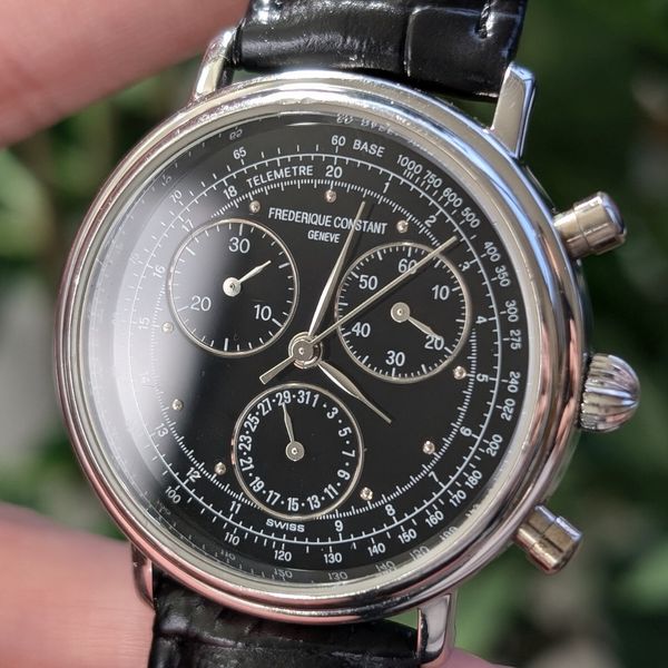 [N Mint] Frederique Constant Depose Black Dial Chronograph Quartz Men's ...