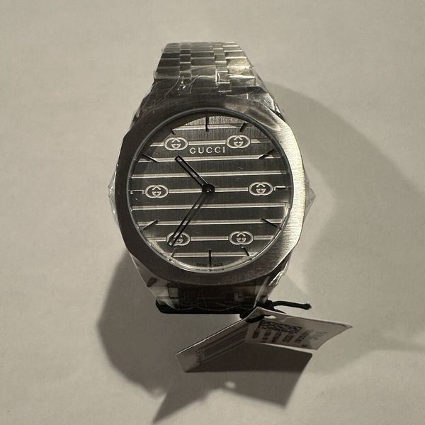 Gucci 25H Men's Silver Dial Watch YA163407 | WatchCharts Marketplace