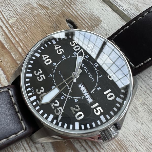 Hamilton Khaki Pilot Aviation Day Date Automatic Mens Watch Black Dial ...