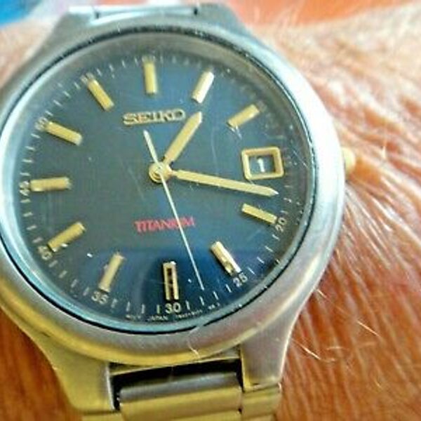 Vintage SEIKO "TITANIUM" BLACK FACE WRIST READY WATCH 7N42-8109 NEW ...