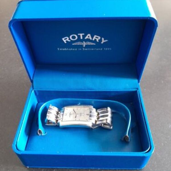 â ¢Mens Rotary Elite Wristwatch - Stainless Steel Square Face. With Box ...