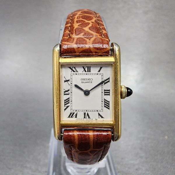 Seiko Tank Watch Women 18mm White Dial Gold Tone Rectangle 1400-5039 ...