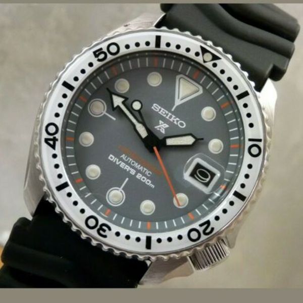 Seiko 'Prospex Zimbe' Mod Grey Cyclops Date Automatic Divers Watch ...