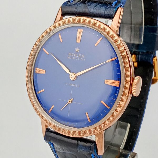 VINTAGE BLUE DIAL ROLEX MARCONI MEN'S WATCH 18K GOLD PLATED From 40's ...
