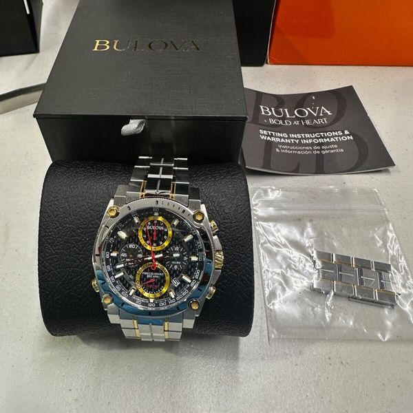 Bulova Precisionist Icon Chronograph Mens 98B228 Two Tone 47mm USED *NO ...