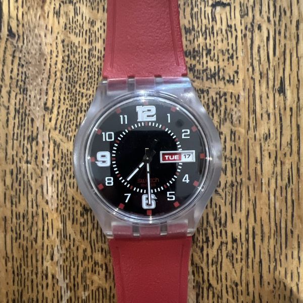 Swatch Jelly in Jelly Ruby Touch SUJK701 Day Date 38mm Watch ...