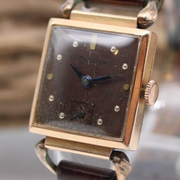 14K GF USA BULOVA 8AE MEN'S WATCH 21mm 14.9mm LUG ENGRAVING ON BACK ...