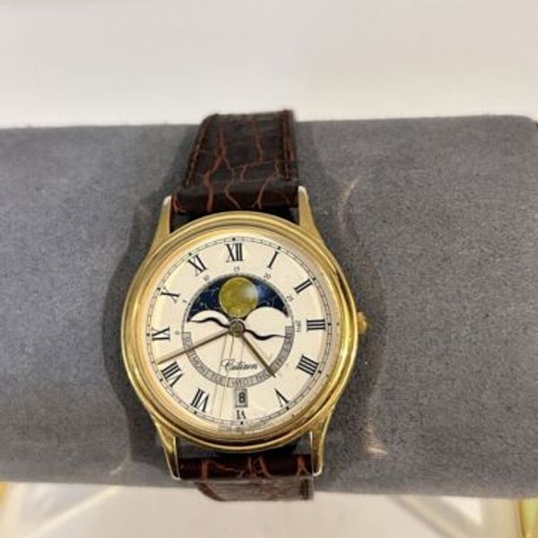 VTG Citizen Moon Phase Watch Men White Dial Gold Tone Daydate Round ...