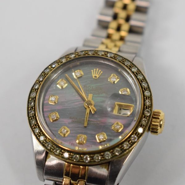 Rolex Ladies Datejust Wristwatch Modified 3rd Party Diamond Bezel Dial ...
