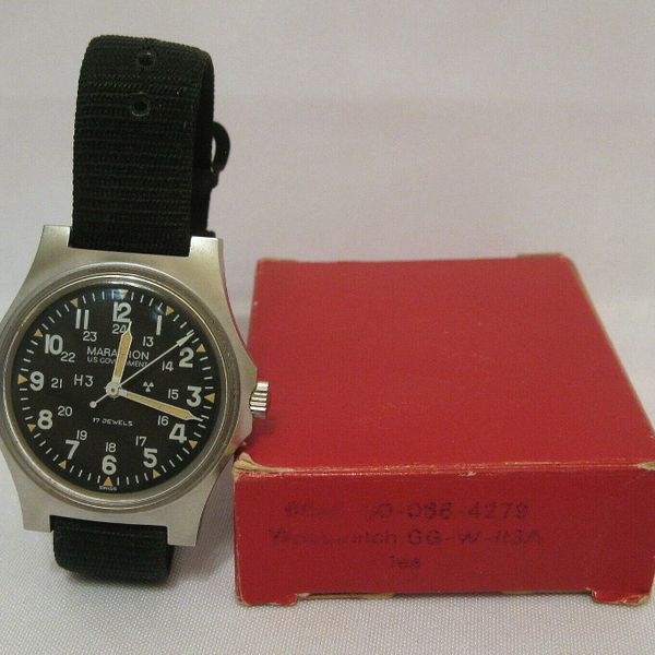 U.S. Military Marathon GG-W-113 Wrist Watch in Original Box 1984 Works ...