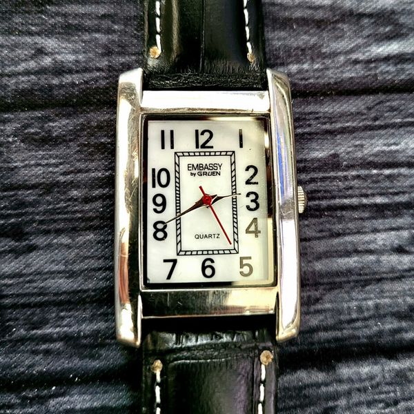 Rare Vintage Embassy Gruen Mop Dial Men's Black Tank Watch ...
