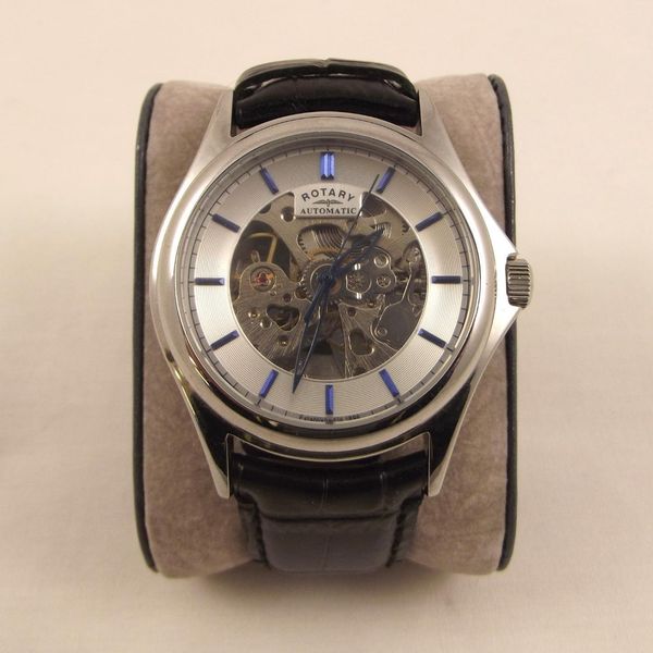 Rotary Automatic Skeleton Watch GS03357/06 Mens Black Leather Strap ...