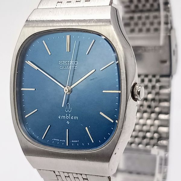 [Exc+5] SEIKO emblem 4120-5000 Vintage 1975 Blue Qz Men's Watch From ...