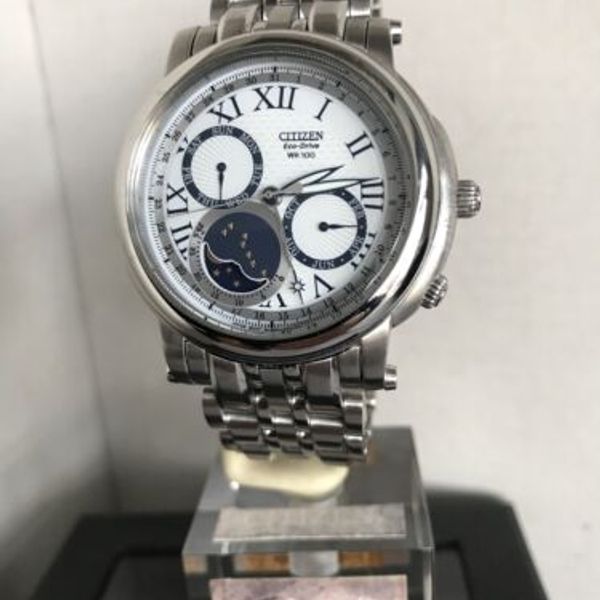 Citizen Mens Eco-Drive Moon Phase Calibre 8651 Stainless Steel Bracelet ...