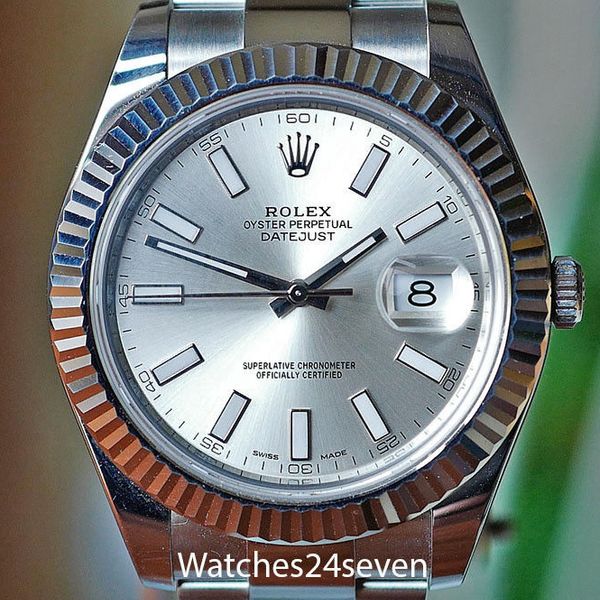 Rolex Datejust 41 Silver Stick Dial Fluted Bezel Steel Oyster Brac BOX ...