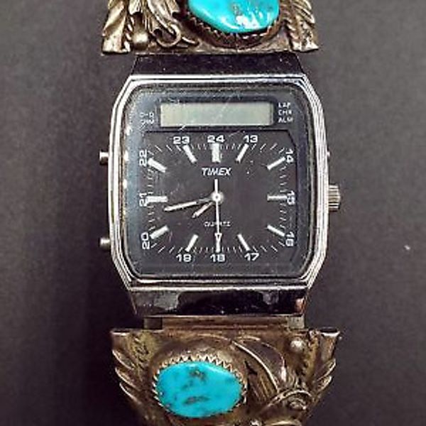 Timex Sterling Silver M.Craig Navajo W/ Turquoise Men's Wristwatch ...