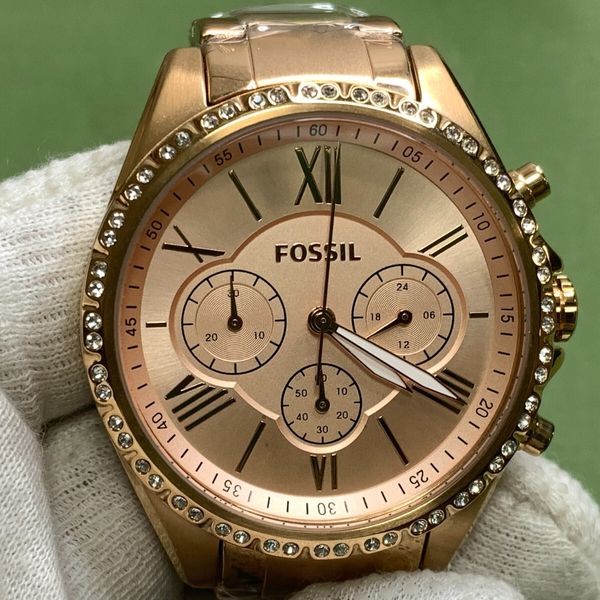 FOSSIL BQ3377 ROSE GOLD BRACELET WAROSKI BEZEL STONES 5 ATM QUARTZ ...