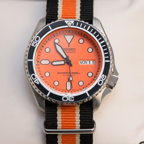 Seiko SKX011J Orange Diver Made in Japan with Custom PO Bezel and Black ...