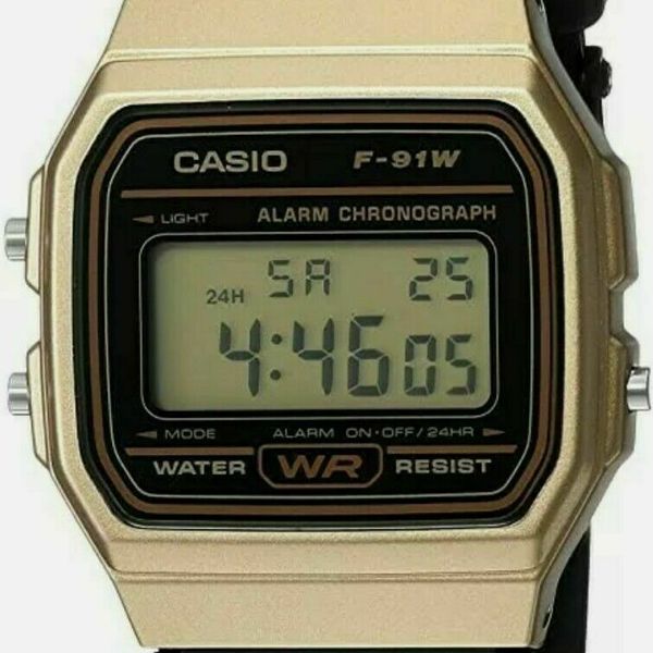 Casio F-91W, Digital Chronograph Watch, Black Resin Band, Alarm, Date Gold Case | WatchCharts ...