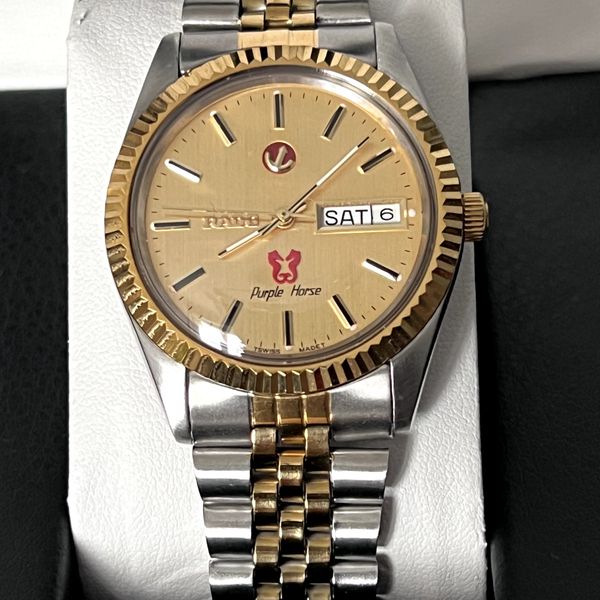 Rado Purple Horse Gold Dial Day Date Overhauled Automatic Watch 36MM ...