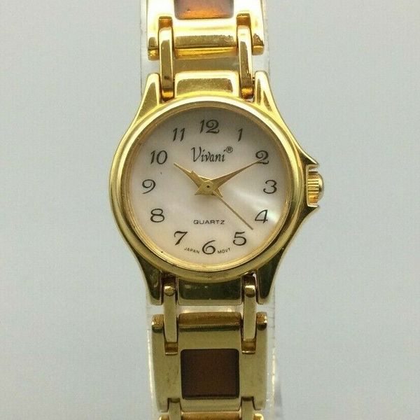 Vivani Watch Women Gold Tone Mother of Pearl Resin Inlay Band New ...