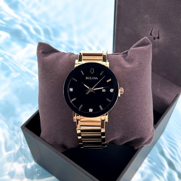 BULOVA Modern Futuro Gold-Tone & Black Diamond Quartz Watch 97D116 ...