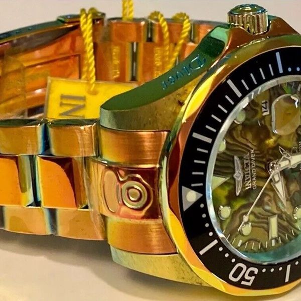 47mm Auto AMBER FIRE Bracelet Abalone Dial GRAND DIVER Invicta Mens ...