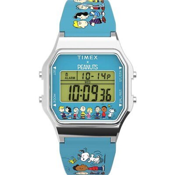 Orologio TIMEX T80 PEANUTS TW2W18900 Silicone Celeste Snoopy Chrono ...
