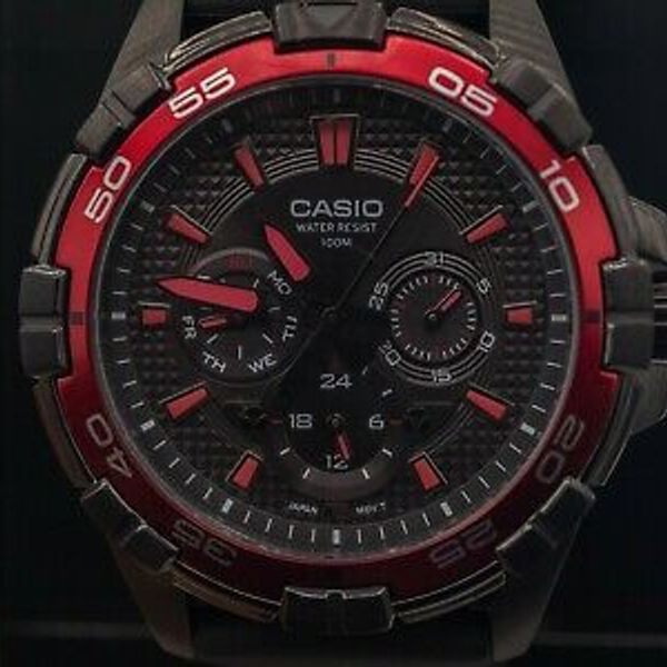 Casio MTD-1069 Men's Analog Dive Multifunction Quartz Watch Black w/ Red Bezel | WatchCharts ...