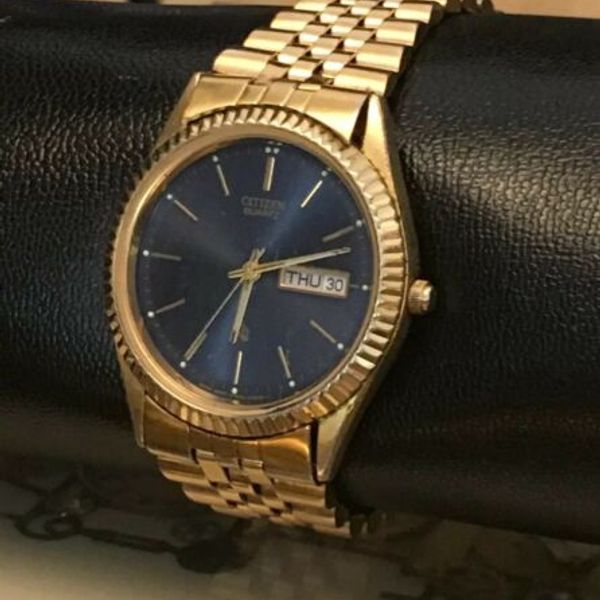 Citizen 6100-R00391RW Gold Tone/Blue Men's Bracelet Date Watch New ...