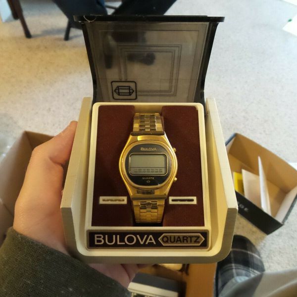 Vintage Bulova Quartz digital watch, gold unused | WatchCharts Marketplace