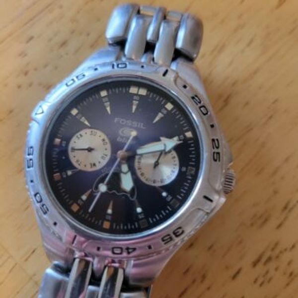 Fossil Blue Menâ s Stainless Steel 100 Meters Moon Phase Watch BQ9139 ...