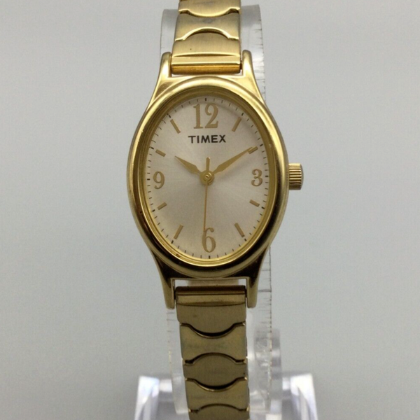 Timex Watch Women Gold Tone Oval Dial Stretch Band New Battery f51 ...
