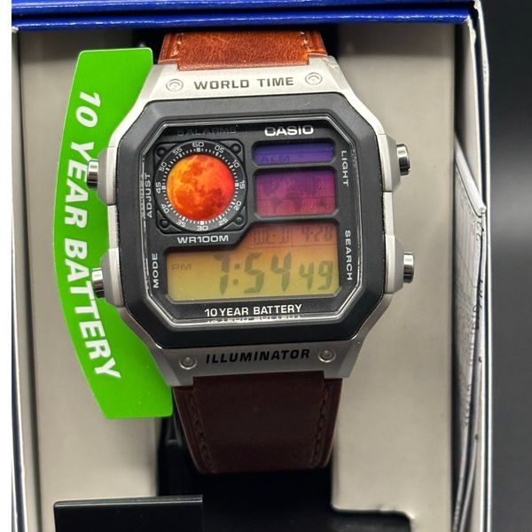 Casio AE1200WH Custom Sunset in Mars Leather Strap World Time ...