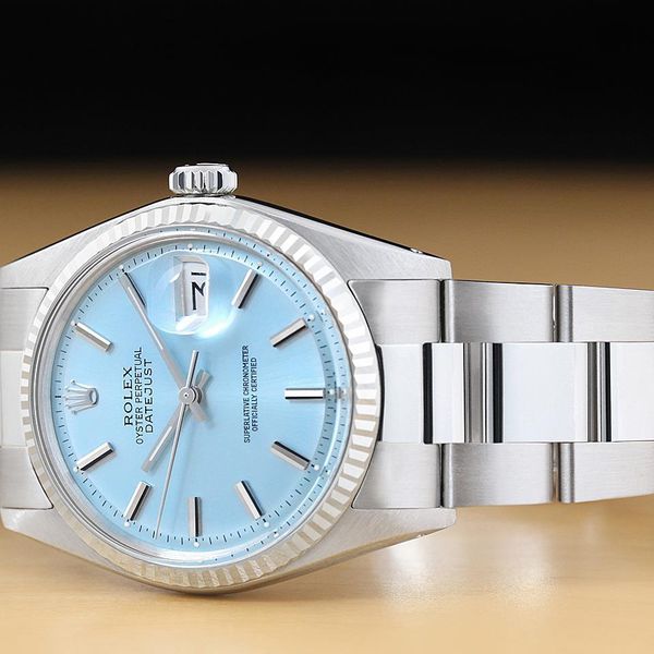 ROLEX MENS DATEJUST ICE BLUE 18K GOLD STAINLESS STEEL WATCH w/ OYSTER ...