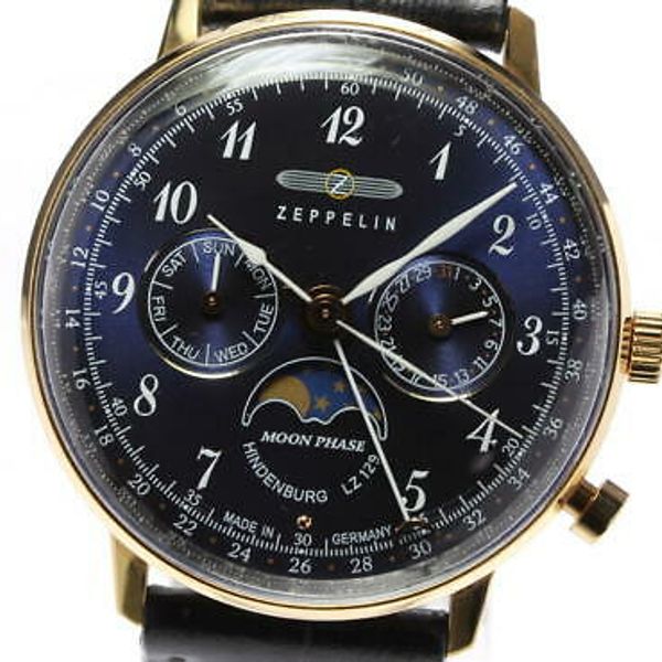 ZEPPELIN Hindenburg 7039-3 Moon phase Navy Dial Quartz Men's Watch ...