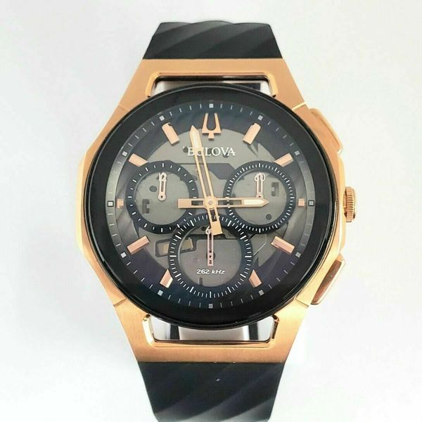 New Bulova Curv Rose Gold/Black Chronograph 98A185 | WatchCharts