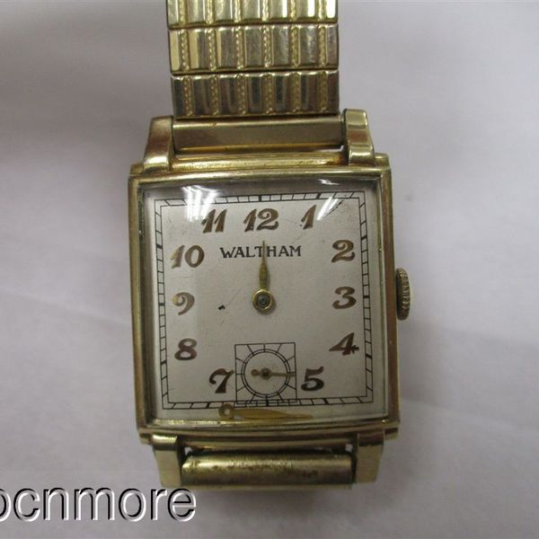 VINTAGE 14K GOLD FILLED WALTHAM 750-B DECO BORDER DIAL MECHANICAL WATCH ...