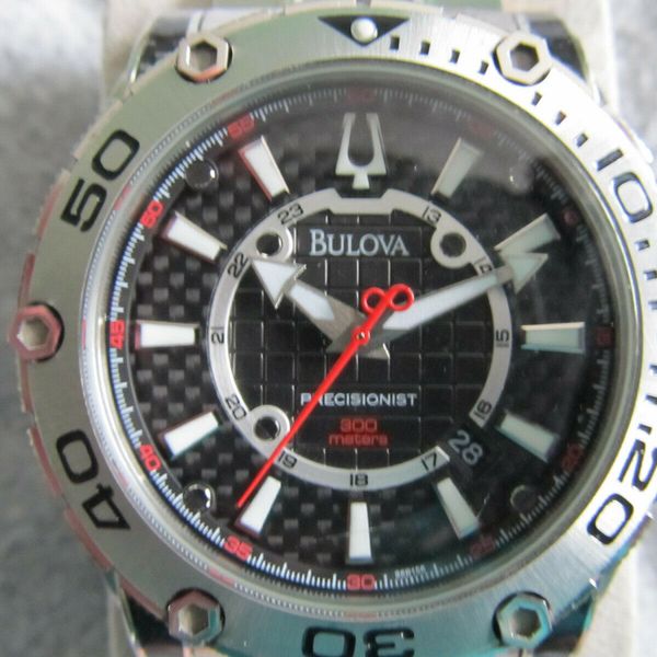 BULOVA PRECISIONIST C860963 MEN'S CASUAL WATCH S/S & CARBON FIBER DATE ...