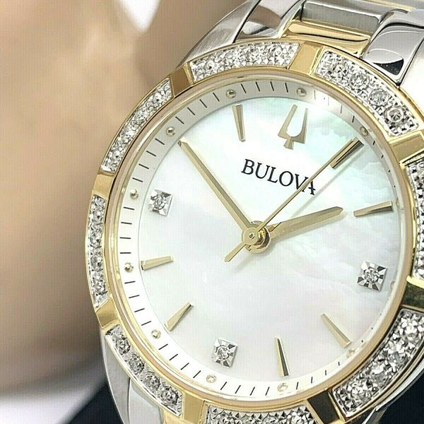 Bulova Women's Sutton Diamond Dial Bezel Two Tone Stainless Steel Watch ...