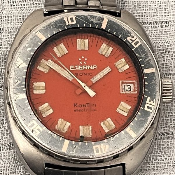 Wristwatch Watch Eterna Sonic Kontiki Electronic Orange Dial Date ...